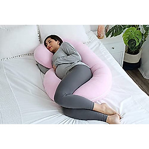 Pharmedoc Pregnancy Pillows, C-Shape Full Body Pillow – Jersey Cover Light Pink – Pregnancy Pillows for Sleeping – Body Pillows for Adults, Maternity Pillow and Pregnancy Must Haves, New Mom Gifts