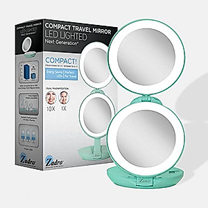 Zadro 4.5" Round LED Compact Mirror 10X/1X Travel Mirror with Lights and Magnification 3 AAA Batteries LED Makeup Mirror