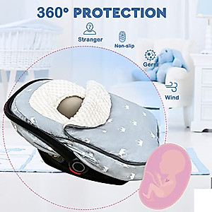 ATOROBROS Baby Car Seat Cover Winter, Winter Resistant Baby Stroller and Car Seat Cover for Newborn & Infant to Keep Baby Warm, Super Soft Cotton and Fleece, Grey