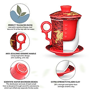 YURROAD 2 Pack - Ceramic Tea Cup with Infuser and Lid Tea Mugs Teaware with Filter and Coaster Porcelain Tea Steeping Mug - 13.5 oz / 400ml