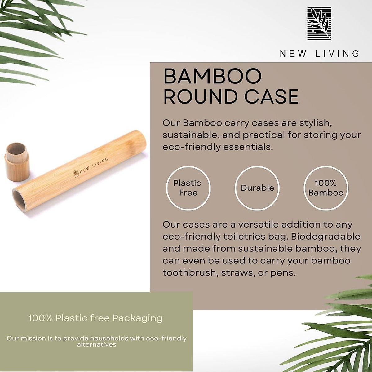 Bamboo Toothbrush Holder | Bamboo Toothbrush Carry Case | Toothbrush Case | Biodegrade Eco Product | 21cm Natural Product, Light Brown, Chinese