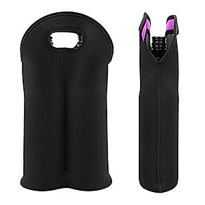 Hipiwe Wine Carrier Tote Bag Two Bottle Insulated Neoprene Wine/Water Bottle Holder for Travel with Secure Carry Handle (Blake+ Purple)