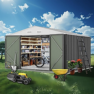 10x8 FT Outdoor Metal Storage Shed, Steel Utility Shed Storage, Metal Shed Outdoor Storage with Lockable Door Design with Sloped Roof for Patio, Garden, Backyard, Outdoor Use, Gray