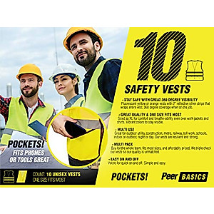 PeerBasics Pocket Safety Vest Bulk Pack Reflective High Visibility Men Women