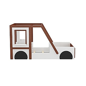 Linique Twin Size Car Bed, Funny Platform Bed in Car-Shaped with Window, White+Orange