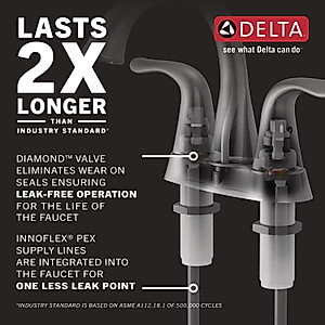 Delta Faucet Trinsic Matte Black Bathroom Faucet, Bathroom Sink Faucet, Centerset, Diamond Seal Technology, Metal Drain Assembly, Matte Black 2559-BLMPU-DST