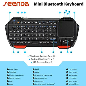 Mini Wireless Keyboard with Touchpad for Smart TV Projector Compatible with Android iOS Windows