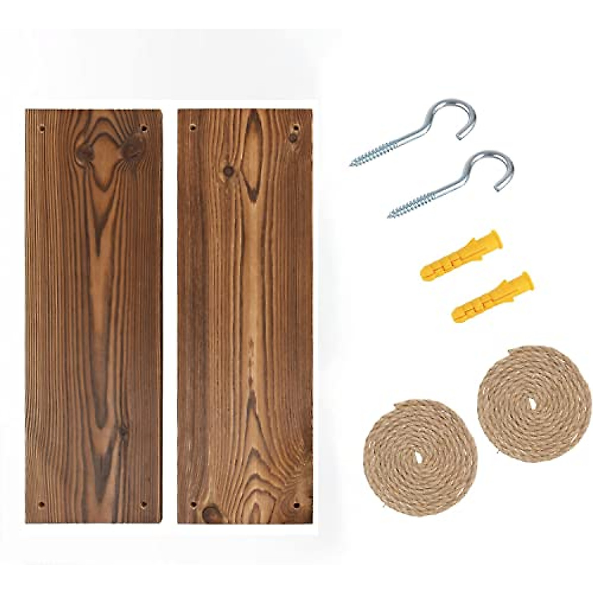 CORE ART Hanging Shelves for Wall Boho Window Plant Rope Shelves, Macrame Wall Hanging Shelf Wooden, Brown Rustic Set of 2