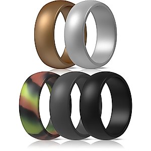 ThunderFit Silicone Wedding Rings for Men, 5 Rubber Engagement Bands 8.7mm Wide 2mm Thick