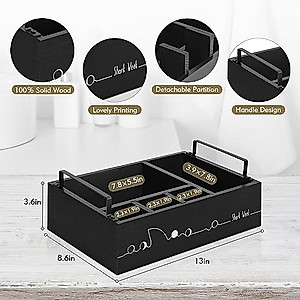 Wooden Tampon Holder for Bathroom, Shark Week Tampon Storage with Handles, Farmhouse Bathroom Storage Container for Underwear, Roll Paper, Wipes, Sanitary Tampon, Feminine Product Organizer, (Black 2)