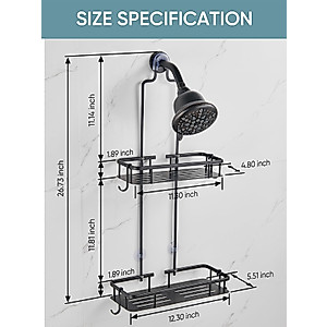 Cobbe Anti-Swing Shower Caddy Hanging with 4 Hooks for Towels/Sponge, No Drilling Bathroom Organizers and Storage Racks for Bathroom, Dorm and RV, Never Rust Aluminum, Large - Black
