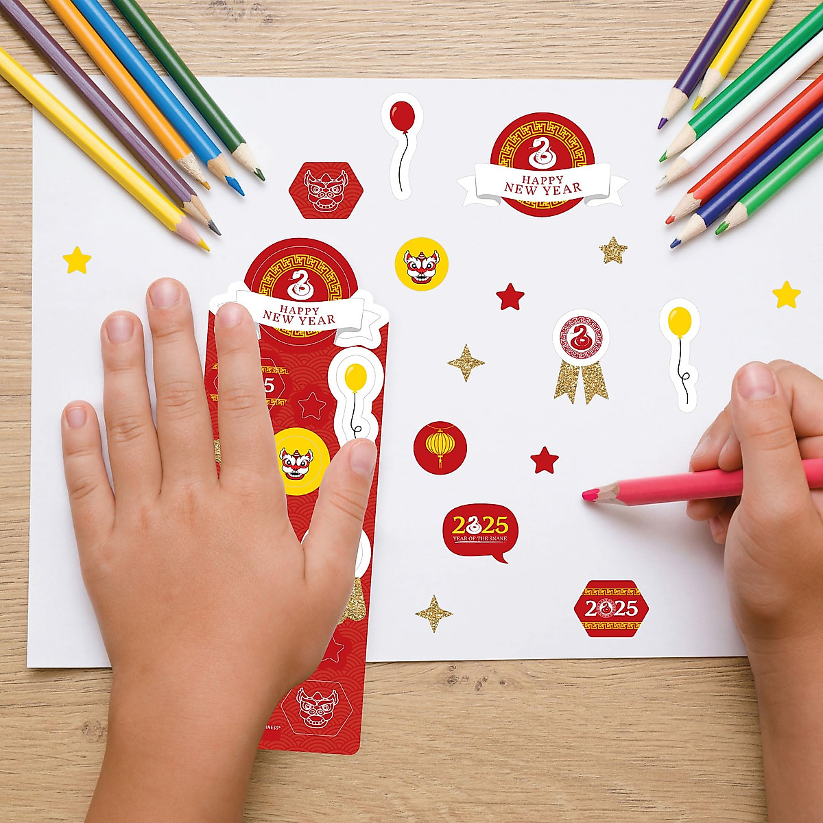 Big Dot of Happiness Chinese New Year - 2025 Year of The Snake Favor Kids Stickers - 16 Sheets - 256 Stickers