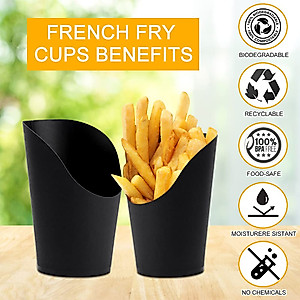 QWLWBU 100Pcs French Fries Holder 14oz Disposable Paper French Fry Cups Take Out Party Baking Waffle Paper Popcorn Boxes Charcuterie Cups for All Occasions(Black,Size:14oz)