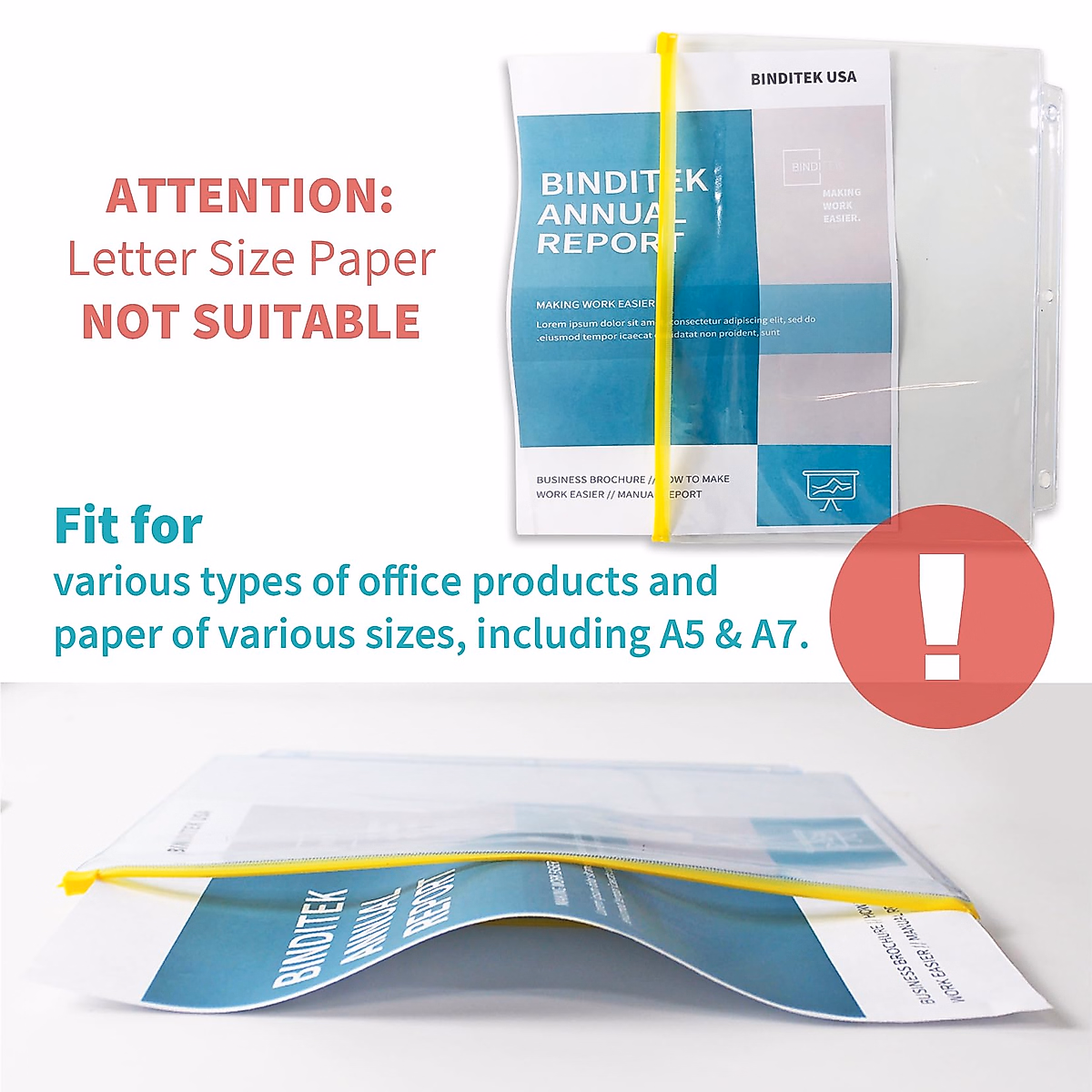 Binditek 40 Pack Plastic Zippered Binder Pockets, 3-Hole Punched for 3 Ring Binder, Clear PVC with Multicolor Zippers, Waterproof Loose Leaf Bag Pouch for Document Filing and Storage