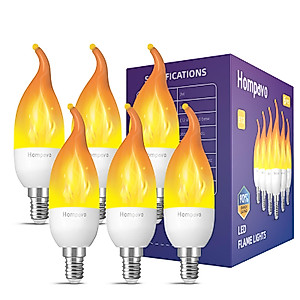 Hompavo 【Upgraded】 LED Flame Light Bulbs, 3 Modes Flickering Light Bulbs, E12 Chandelier Base Candle Fire Light Bulb for Halloween Christmas Party Porch Indoor & Outdoor Home Decoration - 6 Pack