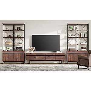 WAMPAT 2 PCS of 73" Tall Bookshelf with Storage Cabinet，5 Tier Industrial Standing Display Bookcase for Home & Office