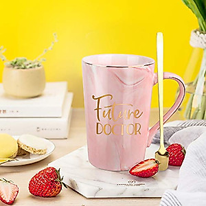 WHATCHA Future Doctor Coffee Mug Tea Cup - Medical School Student Doctor to Be Graduation Gifts for Her Women - 14oz Gold Pink Ceramic