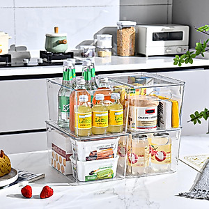 6 Pack Clear Storage Bins with Lids, 7 Quart Stackable Storage Boxes for Storage and Organization, Plastic Storage Containers with Lids, Plastic Bins with Handles for Office, Bedroom, Study Room