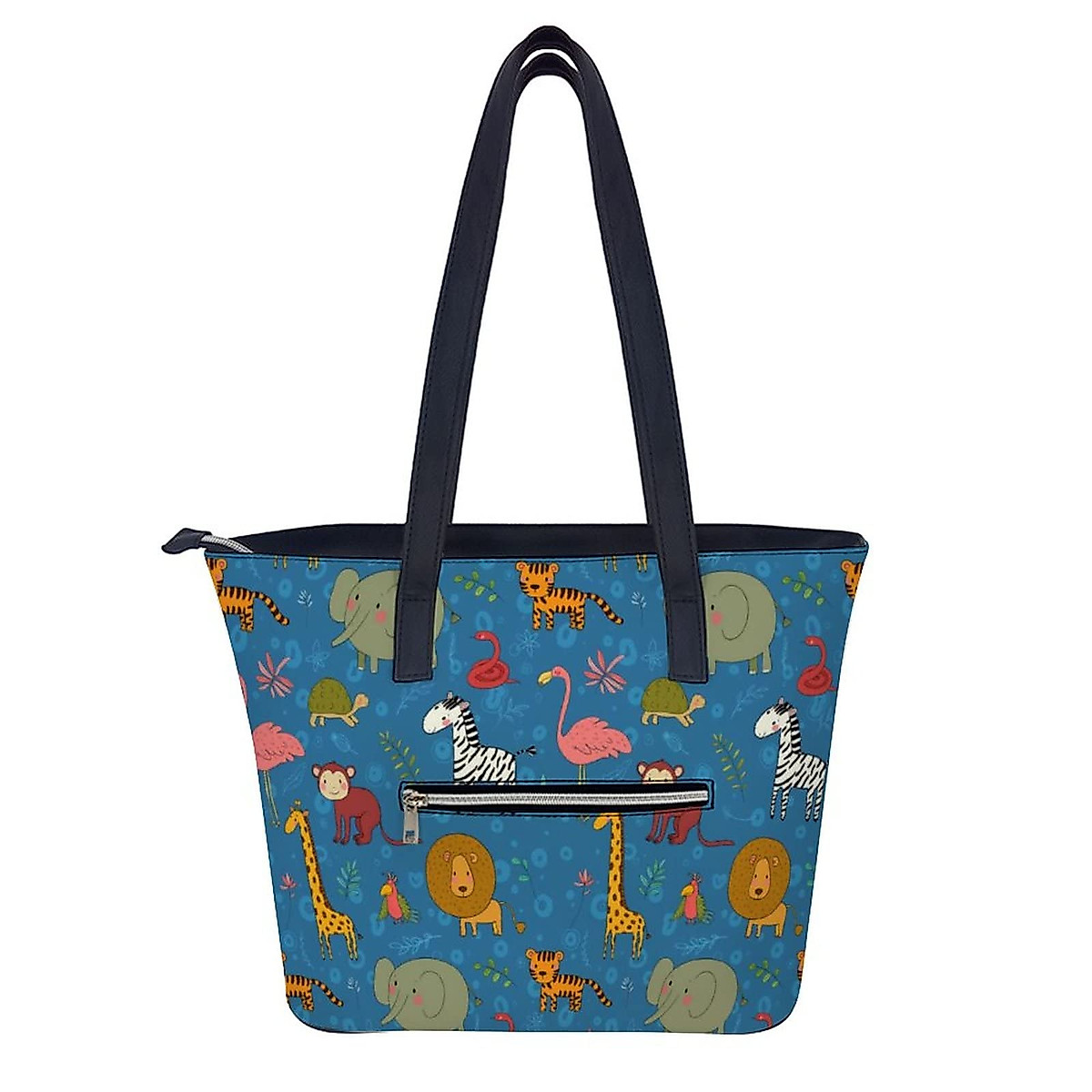 Africa Animals Pattern Women's Tote Bag PU Leather Shoulder Bag Handbags Purse For Work Shopping Travel