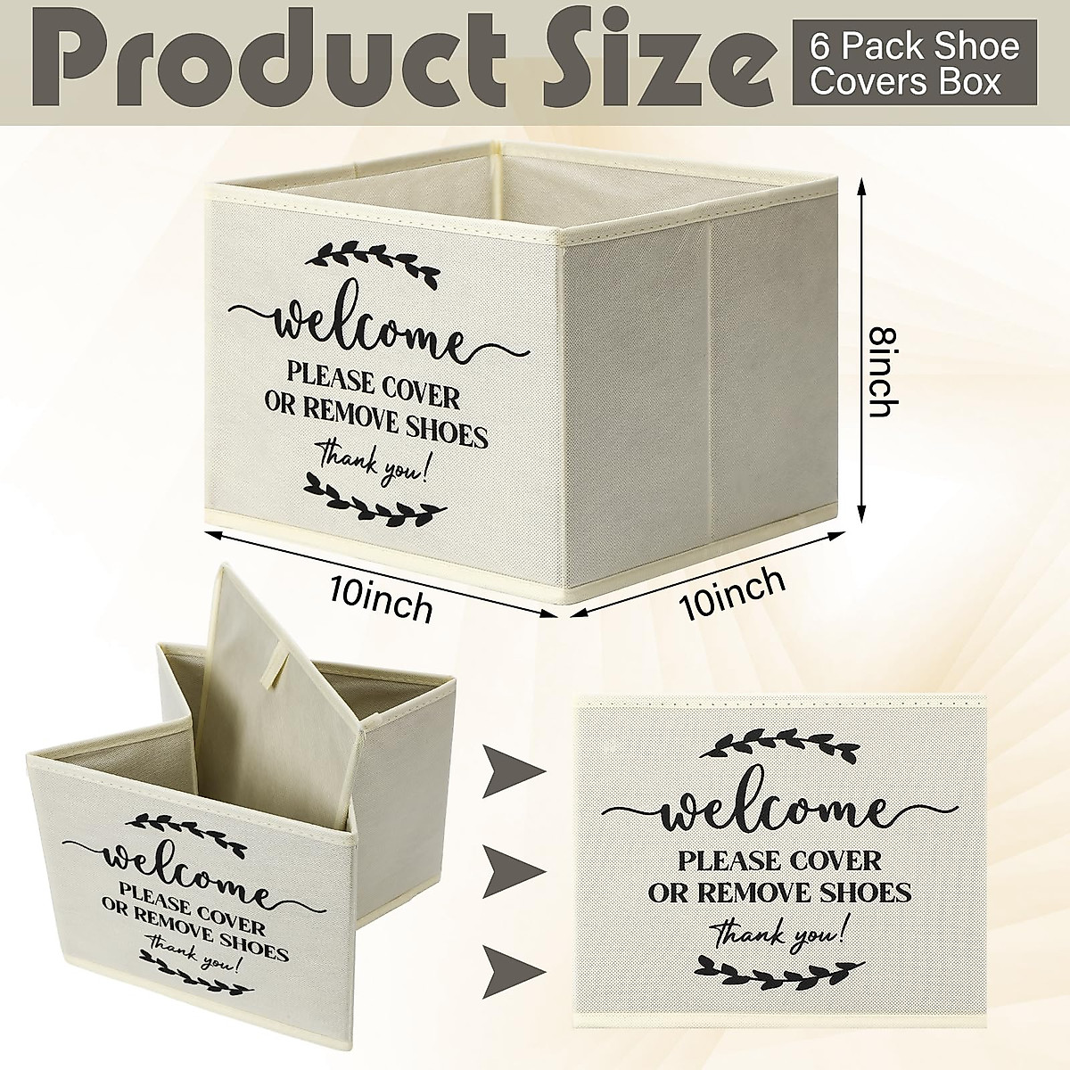 Suzile 6 Pcs Shoe Covers Box Foldable Storage Bin Indoor Shoe Cover Dispenser Shoe Cover Holder for Open Houses Supplies Homeowner Booties (Classic, Beige)