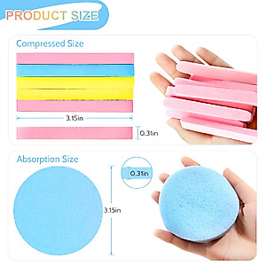 120 Pieces Facial Sponge Compressed,Professional Makeup Removal Sponge,Round Face Cleaning Sponge for Spa,Exfoliating,Mask(Yellow,Pink,Blue)