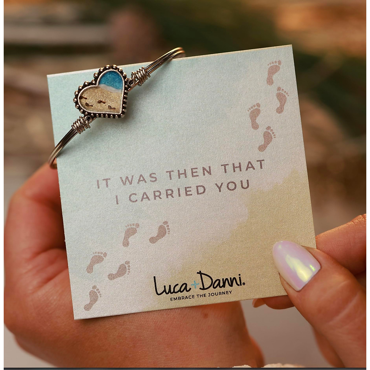 Luca + Danni Footprints in the Sand: Artisan Metal Bangle Bracelet - Religious Stackable Women's Jewelry Gifts | Silver, Regular