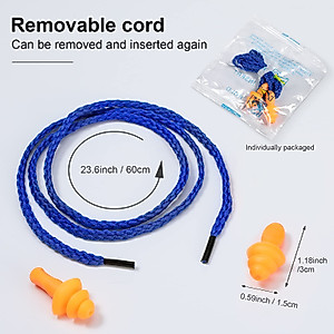 Tondiamo 200 Pairs Ear Plugs Reusable Silicone Earplugs with Cord Sleeping Individually Wrapped Hearing Protection Noise Cancelling Earplugs for Work Construction Shooting Sports(Blue, Orange)