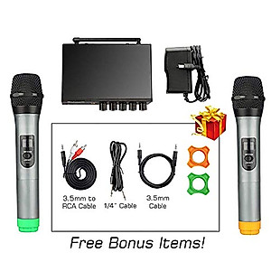 FIFINE UHF Dual Channel Wireless Handheld Microphone, Easy-to-use Karaoke Wireless Microphone System-K036