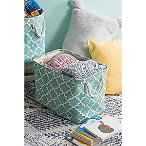 DII Polyester Container with Handles, Lattice Storage Bin, Large, Aqua