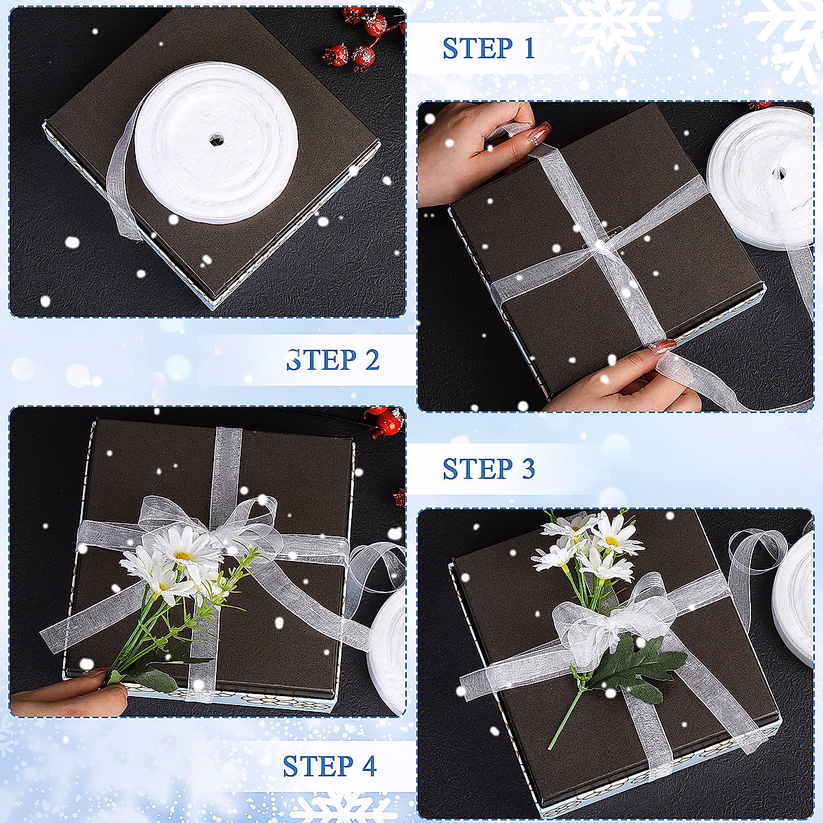 WILLBOND 98 Yards 5/8 Inch White Sheer Organza Ribbon for Gifts Wrapping Organza Satin Chiffon Ribbon for Wedding Bouquet, Decoration, Craft