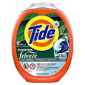 Tide Power Pods Laundry Detergent Pacs with Febreze Freshness with Odor Eliminators, Botanical Rain Scent, 45 Count