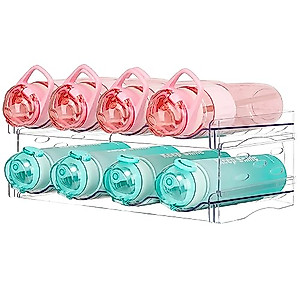 boailydi Water Bottle Organizer for Cabinet, Stackable Water Bottle Storage Rack, Pantry Organizers and Storage for Drinks, Wide Bottle Holder for Fridge, Kitchen Storage -2 Tiers for 8 Bottles, Clear