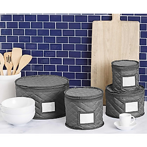 7" Small Plate Storage Case - China Storage Container - Stackable With Padded Interior to Store your Dinnerware Dishes - 12 Felt Dividers Included - Gray - Great for Saucers, Bowls, Appetizer Plates