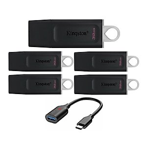 Kingston 32GB USB 3.2 DataTraveler Exodia Flash Drive (5-Pack) Bundle with USB-C Adapter (6 Items)