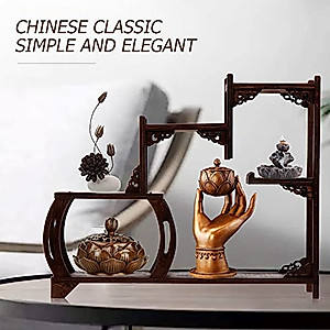 Operitacx 2pcs Chinese Cabinet Wooden Wall Rack Home Tea Shelf Assemble Study Figurines Carving Decor Office Organizer Living Antiques Curio Pot Antique-and-Curio Stand Rosewood Frame