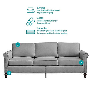BALUS Sofa Couches for Living Room, Modern Linen 3-Seater Sofa, Comfy Sofa with 5.9" Thicken Cushion for Living Room/Office/Bedroom/Apartment, Light Grey