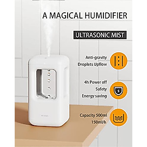 Cool Mist Humidifier Anti gravity Water Droplet Countercurrent Retard Pressure Anxiety 500ml Humidifier for Bedroom Easy to Clean Quiet Energy-Saving Automatic Shutdown Power-off Protection… (White)