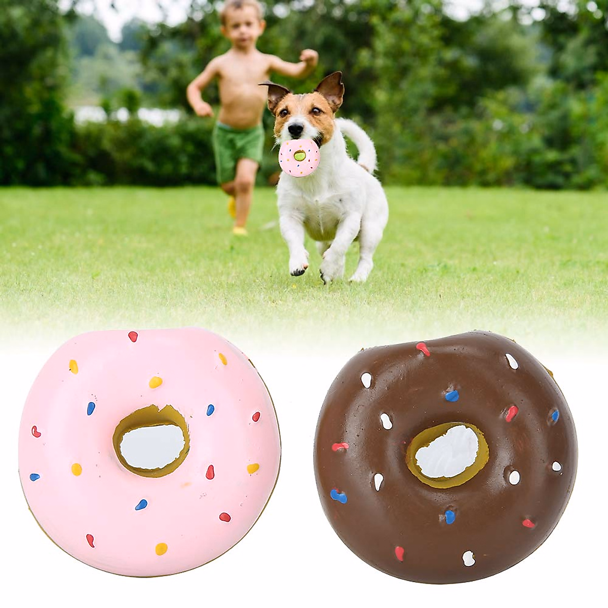 Latex Donut Dog Toy,Latex Hundespielzeug Donut Dog,Donut Squeaky Dog Toy,2Pcs Latex Pet Doughnut Shape Sounding Teeth Cleaning Chewing Biting Interactive Training Toy for Dogs