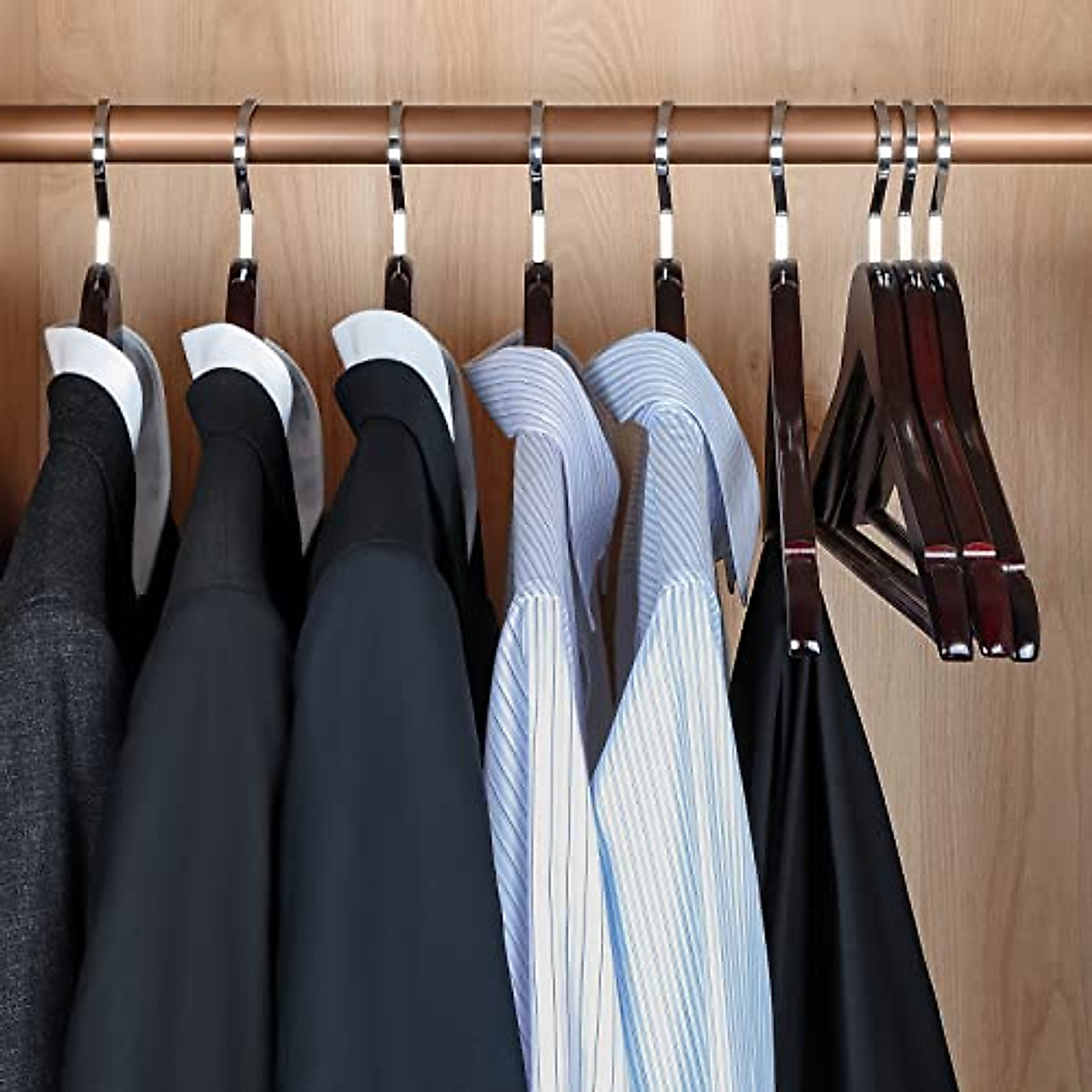 TOPIA HANGER Wooden Hangers, Luxury Suit Hangers for Closet, Cherry Wood Hangers with Extra Thick Hook and Non Slip Pants Bar, Heavy Duty Coat Hangers with Notches for Shirts 16 Pack -CT01M