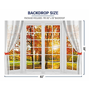 Allenjoy Autumn Tree Window Backdrop Fall Forest Scene Natural Windowsill Photography Background Newborn Party Banner Wall Decor Photo Booth Props