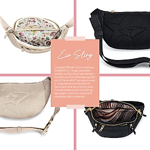 JuJuBe Eco Sling Bag, Fashion Cross Body Bag Fanny Pack for Moms, Waterproof Travel Waist Pack or Crossbody Belt Bag with Adjustable Straps, Includes 5 Zipper Pockets and Credit Card Slots, Truffle