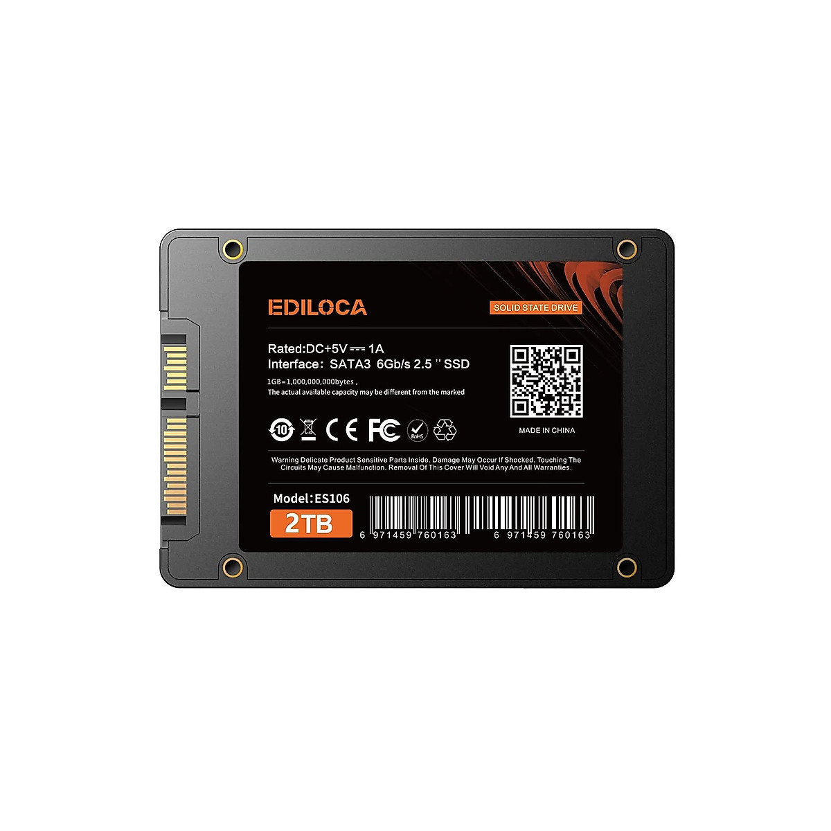 Ediloca ES106 2TB SSD SATA III 6Gb/s 2.5" 3D TLC NAND Flash Internal Hard Drive, Up to 550MB/s Read, Upgrade PC or Laptop Memory and Storage(Black)