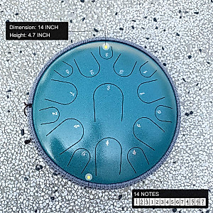 BeatRise Tongue Drum 13 Inch 15 Notes Steel Tongue Drum Professional Steel Drum Handpan Percussion Instrument with Travel Bag Rope and Mallets for Mind Healing Yoga (Emerald Green)