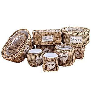 Hemoton Woven Hamper Basket with Handles Wicker Seagrass Belly Basket Wicker Flower Basket with Handle Wicker Hamper Baskets for Gifts Flower Pot Indoor Flower Girl Storage Basket Bamboo