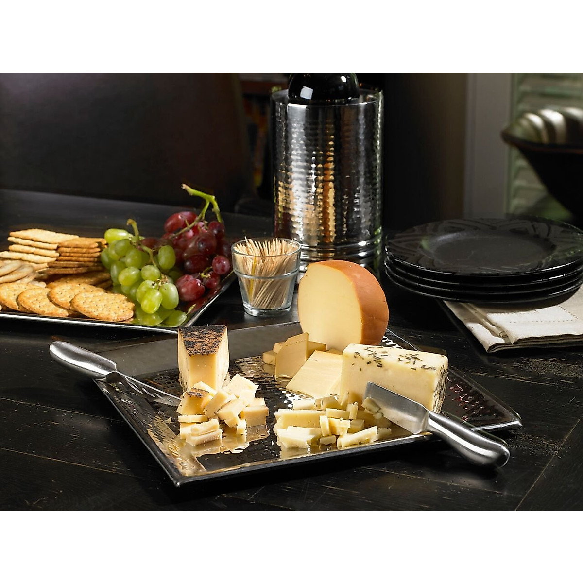 Artisan Hammered Stainless Steel 16-Inch Square Serving Tray, Large