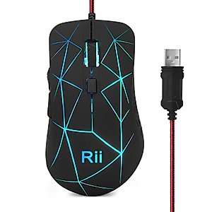 Rii RGB Wired Gaming Mouse, USB Optical Computer Mice with 6 Buttons,3200 DPI Adjustable,7 Color Backlit for Laptop PC Gamer Computer Desktop