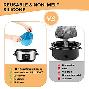 Slow Cooker Divider Liner Fit 6 QT Crockpot, 2 in 1 Reusable & Leakproof Silicone Crockpot Divider Slow Cooker Divider with 2pcs Anti-Hot Glove