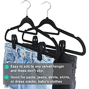 TOFIIGREM Black Velvet Hangers Clips 40 PCS, Pants Hangers Velvet Clips Easily Add to Velvet Hanger, Skirt Suit Pants Clothes Velvet Hangers, Baby Kids Hangers Clips