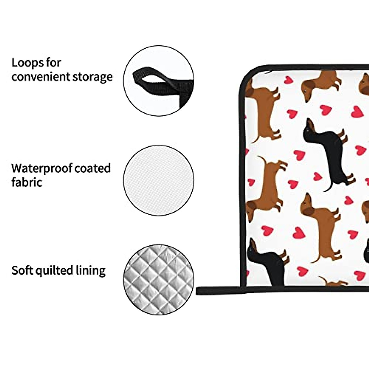 Romantic Dachshunds Set of 2 Square Insulated Pot Holders, Kitchen Baking, Pot Holders Sets, One with Pocket and One Without Pocket