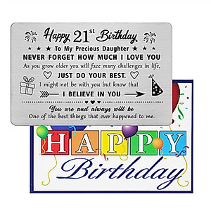 FALOGIJE 21st Birthday Card Gifts for Daughter, Birthday Gifts for 21 Year Old Daughter, Engraved Metal Wallet Card